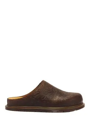 Dr. Martens San Floral Emboss Crazy Horse Leather Mules - Brown