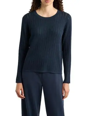 Eileen Fisher Ribbed Superfine Merino Wool Crewneck Sweater - Maritime