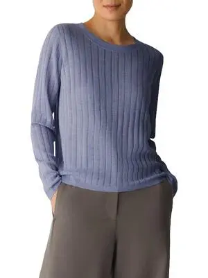 Eileen Fisher Ribbed Superfine Merino Wool Crewneck Sweater - Skylark