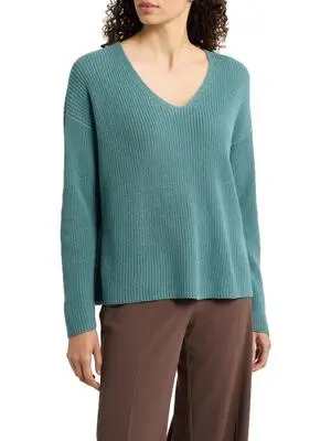 Eileen Fisher V-neck Organic Cotton & Tencel Lyocell Sweater - Opal