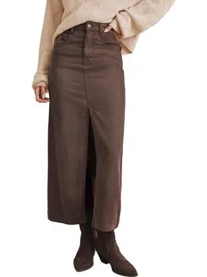 Splendid Ryder Front Slit Denim Skirt - Java Brown