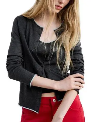 Mango Button Front Cardigan - Grey
