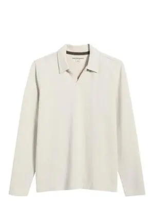 Johnston & Murphy Sedona Textured Long Sleeve Johnny Collar Polo - Stone