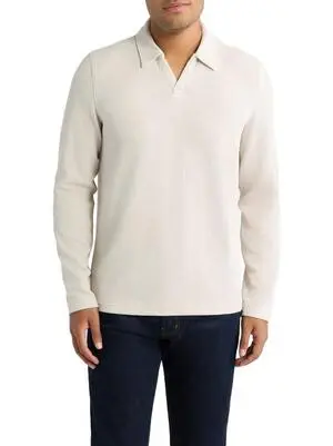 Johnston & Murphy Sedona Textured Long Sleeve Johnny Collar Polo - Stone