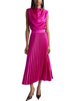 Ramy Brook Farah Pleated Midi Dress Raspberry
