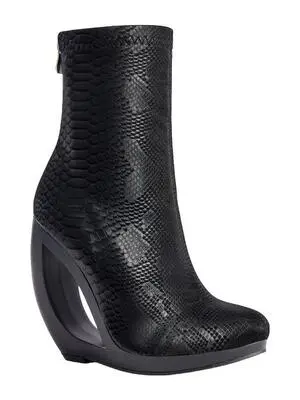 AZALEA WANG Rapture Faux Snakeskin Cutout Wedge Bootie - Black