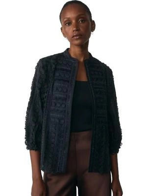 The Fold Nola Mandarin Collar Blouse - Navy
