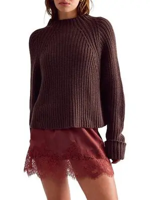 Free People Low Tide Mock Neck Sweater - Chocolate