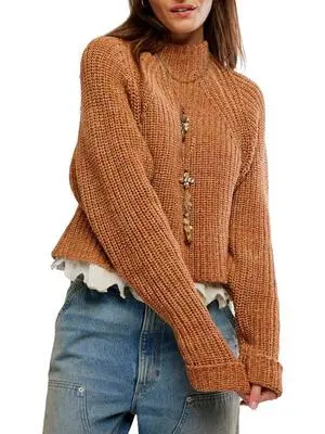 Free People Low Tide Mock Neck Sweater - Cinnamon Spice