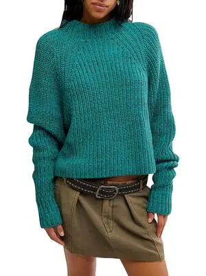 Free People Low Tide Mock Neck Sweater - Deep Lagoon