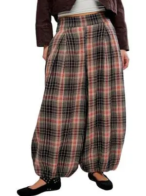 Free People Moonflower Plaid Balloon Pants - Black Combo