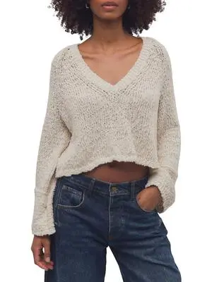 Free People Heartland V-neck Cotton Sweater - Tofu