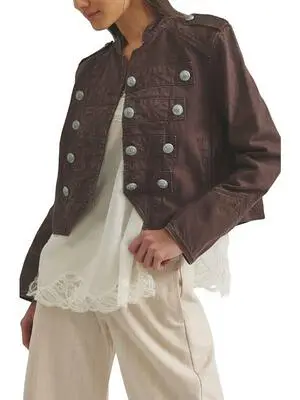Free People Ryland Cotton & Linen Band Jacket - Double Espresso