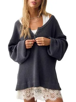 Free People Montreal Henley Thermal Top - Black