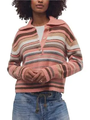Free People Trading Up Stripe Polo Sweater - Peach Combo