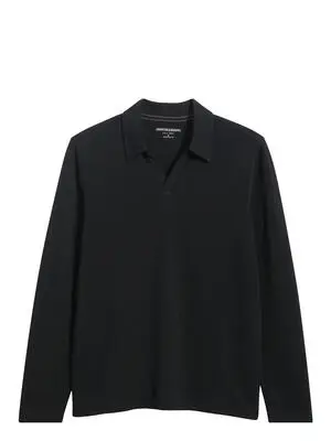 Johnston & Murphy Sedona Textured Long Sleeve Johnny Collar Polo - Black