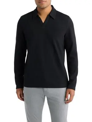 Johnston & Murphy Sedona Textured Long Sleeve Johnny Collar Polo - Black