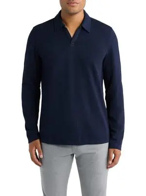 Johnston & Murphy Sedona Textured Long Sleeve Johnny Collar Polo - Navy