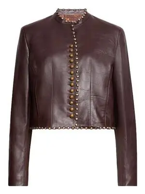 Etro Crop Studded Leather Jacket - Bordeaux