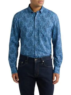Johnston & Murphy Xc+™ Motion Paisley Knit Button-up Shirt Blue/navy