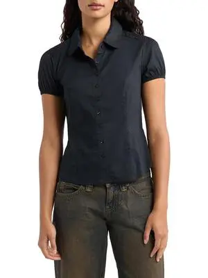 BDG URBAN OUTFITTERS Clover Short Sleeve Button-up Shirt - Black