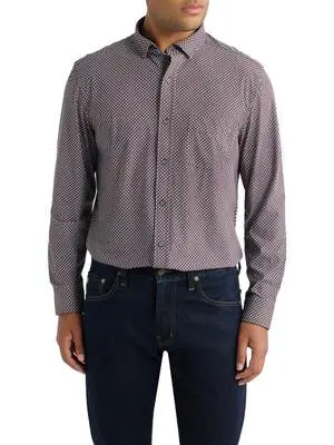Johnston & Murphy Xc+™ Motion Microprint Knit Button-up Shirt - Rust/navy Stacked Triangle