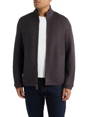 JOHNSTON & MURPHY Marled Rib Knit Zip Jacket
