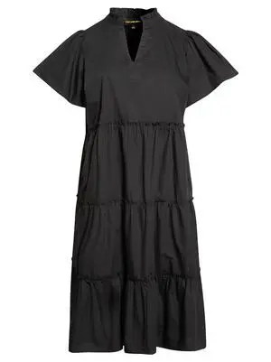 SUGARLIPS Noelle Split Neck Tiered Cotton Dress - Black