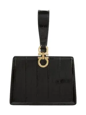FERRAGAMO Double Gancio Patent Leather Clutch - Nero