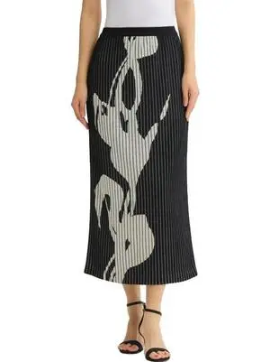 MING WANG Straight Floral Soft Ribbed Knit Maxi Skirt