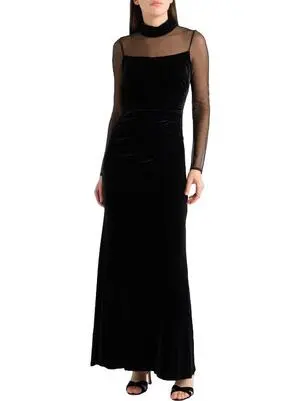 Eliza J Mock Neck Long Sleeve Mixed Media Gown - Black