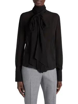 Alexander McQueen Tie Neck Silk Top - Black