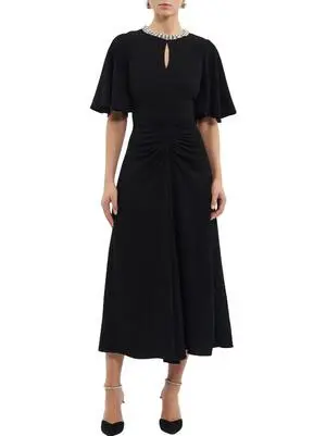 Rebecca Vallance Noemie Rhinestone Detail Keyhole Neck Cocktail Midi Dress - Black