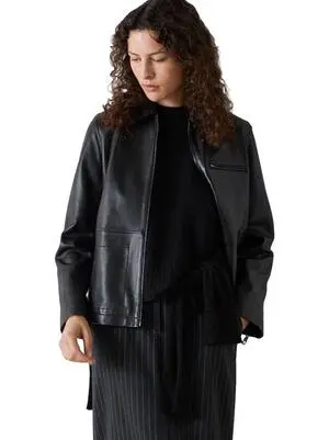 Whistles Kate Zip Leather Jacket - Black