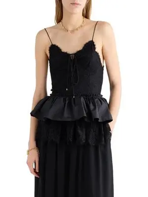 Chloé Lace And Technical Taffeta Peplum Camisole - Black