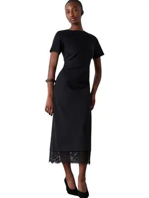 Whistles Ponte Detachable Lace Dress - Black