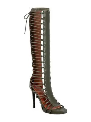 AZALEA WANG Rosalina Lace-up Knee High Sandal - Olive