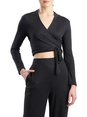 Natori Cozy Essentials Wrap Top - Black