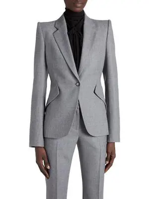 Alexander McQueen Single Button Wool Jacket - Grey Melange