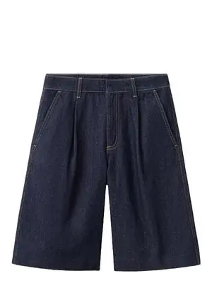 Mango Pleated Denim Bermuda Shorts - Open Blue