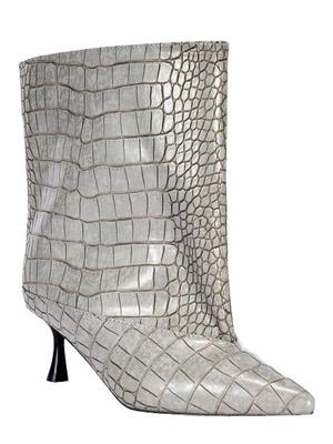 AZALEA WANG Hayek Croc Embossed Faux Leather Bootie - Silver