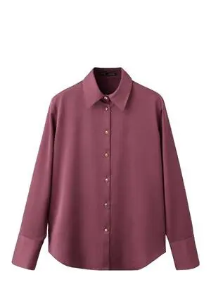 Mango Regular Fit Satin Button-up Shirt - Plum
