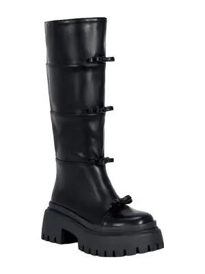 AZALEA WANG Marguerite Faux Leather Knee High Boot - Black