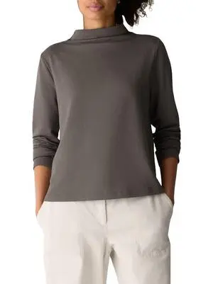 Eileen Fisher Funnel Neck Long Sleeve Top - Cobblestone
