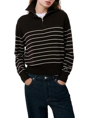 MANGO Striped Cotton Half Zip Sweater