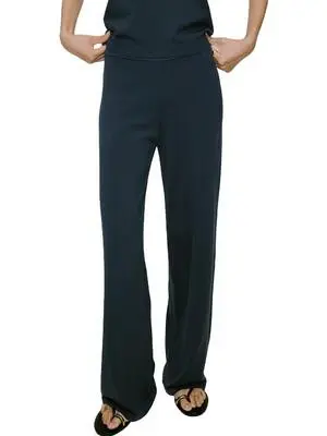 Mango Knit Wide Leg Trousers - Blue