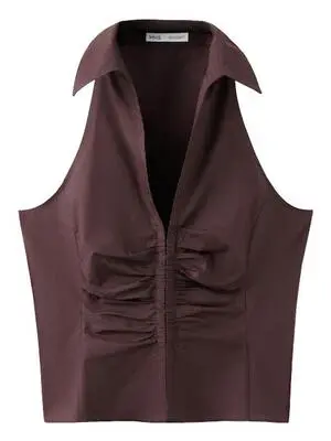 Mango Ruched Sleeveless Top - Brown