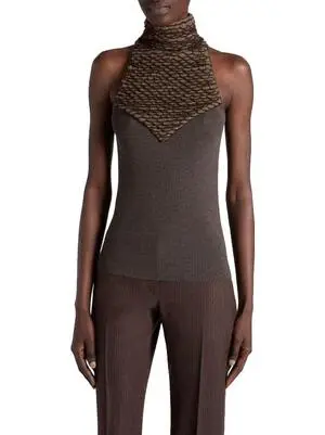 Alexander McQueen Wool Blend High Neck Sleeveless Top - Brown
