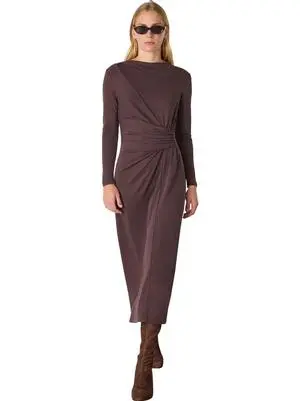 Whistles Ruched Detail Midi Dress - Chocolate