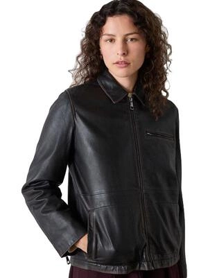Whistles Kate Burnished Leather Jacket - Brown